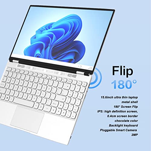 ASHATA 15.6in Laptop, Full HD Laptop PC, 2.4G 5G WiFi Quad Core Quad Thread 1920x1080 180 Degree Flip Laptop Computers with Backlit Keyboard (16G+256G US Plug)
