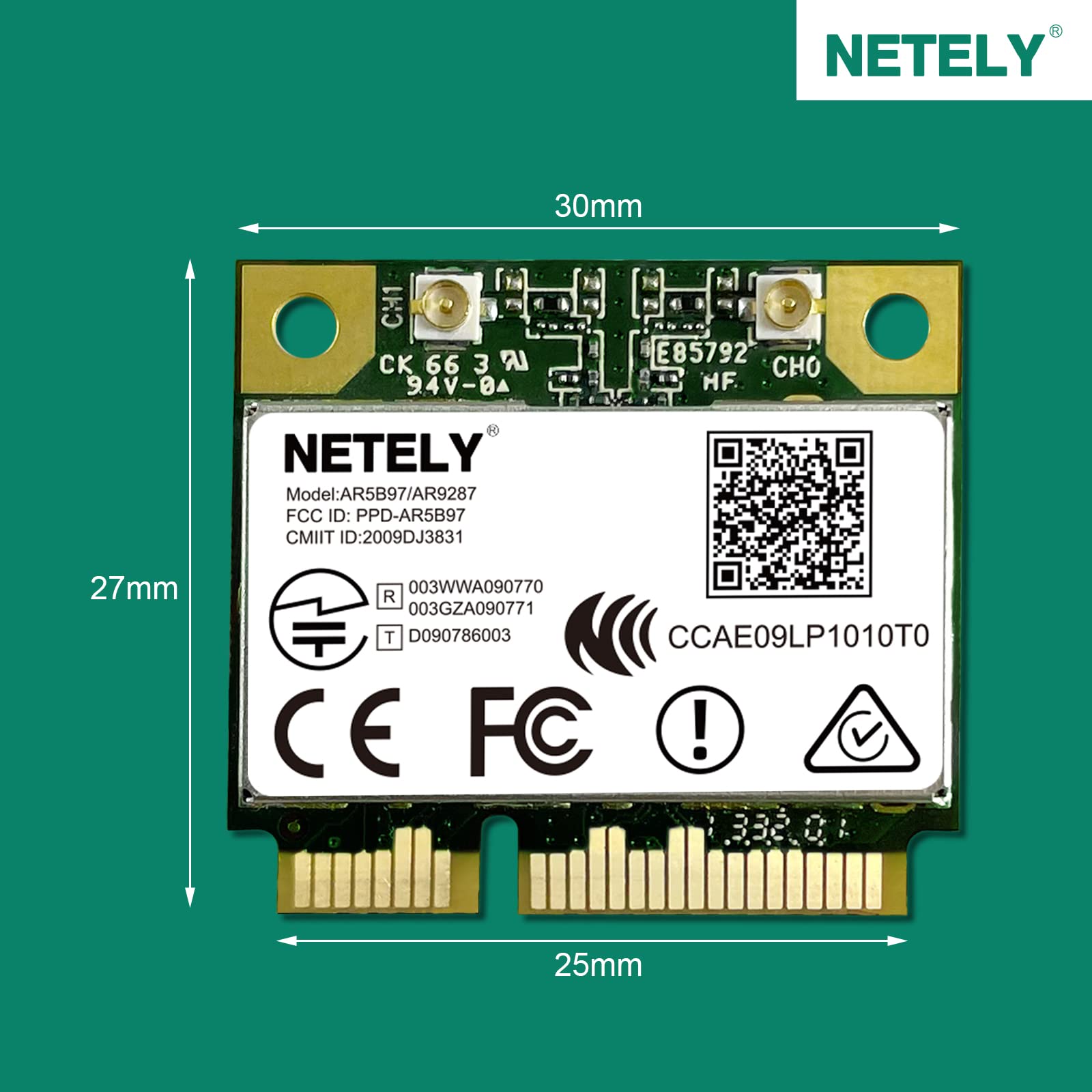 NETELY IEEE 802.11N Mini-PCIE Interface 300Mbps WiFi Adapter for Laptop PCs and Desktop PCs, Mini-PCIE WiFi Card, Qualcomm Atheros AR9287 Wireless Network Adapter (AR9287)