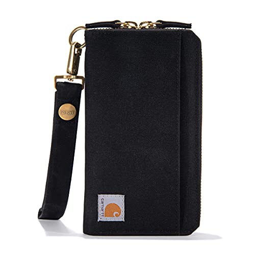 Carhartt Mono Sling Backpack, Unisex Crossbody Bag for Travel and Hiking, Black & Women's Rugged Canvas Wallets, Available in Multiple Styles & Colors, Nylon Duck Lay-Flat Clutch (Black), One Size