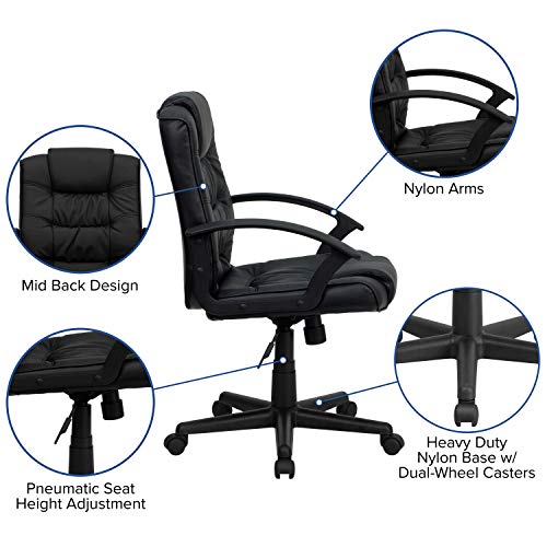 Flash Furniture Lindon Mid-Back Black LeatherSoft Swivel Task Office Chair with Arms