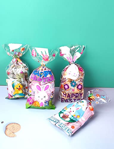 BIGINIWA Easter Gift Bags 50Pcs, Clear Cello Cellophane Plastic Treat Goodie Bags with 50x Twist Ties