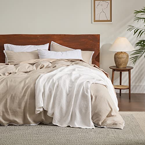Bedsure 100% Cotton Throw Blankets for Couch - 405GSM Waffle Weave Blankets for All Seasons, Cozy and Soft Woven Blankets, Lightweight Fall Throw Blankets, White, 50x70 inches