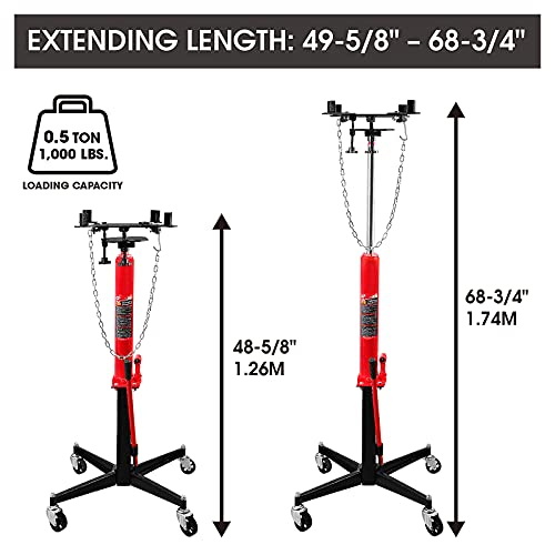 BIG RED TR4053 Torin Hydraulic Garage/Shop Telescoping Transmission Floor Jack: 1/2 Ton (1,000 lb) Capacity, Red