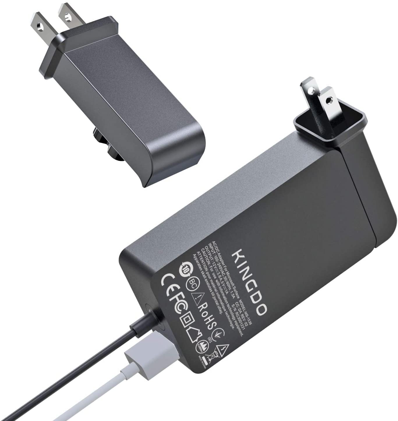 Surface Pro 2 Charger Surface Pro 1 Charger,48W 12V 3.6A Surface Power Supply Adapter for Microsoft Surface Pro 2 Surface Pro 1 Surface RT with 6Ft Power Cord and Carrying Pouch by KINGDO