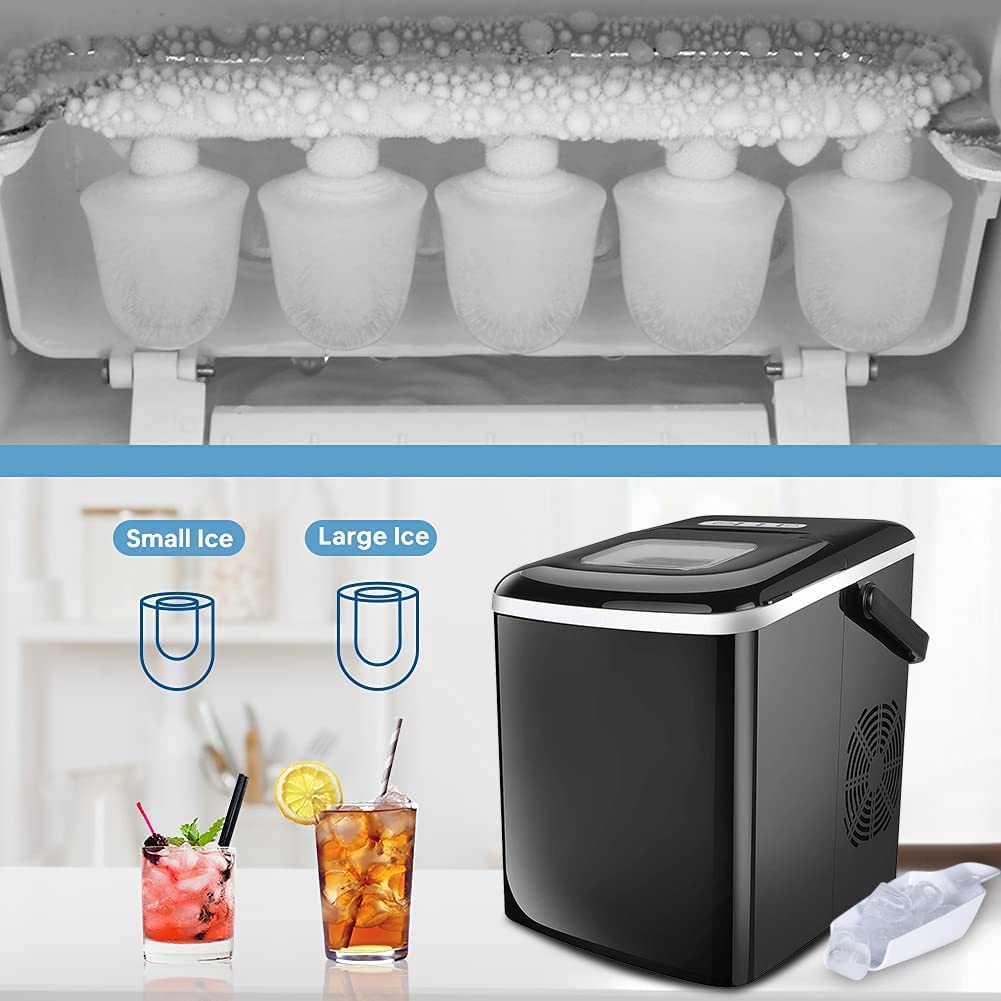 HHEE Ice Maker, Portable & Compact Maker Machine, Electric High Efficiency Express Clear Operation Control Panel with Scoop, Home Mini for Parties Mixed Drinks (1.85 Liters, White)
