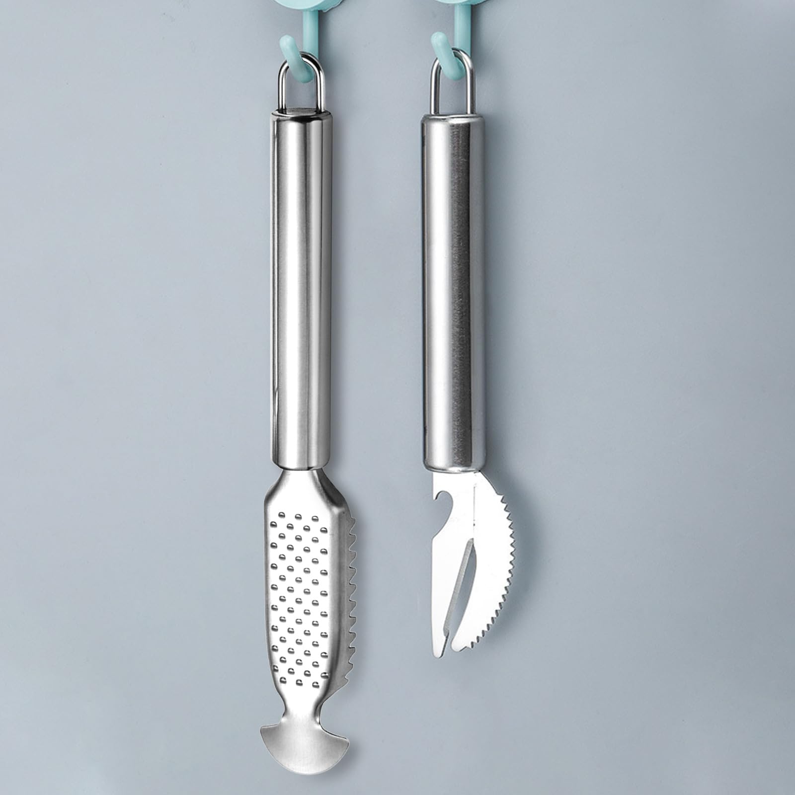 Klyuqoz Fish Scaler Remover, 4 Pack Fish Scale Knife, Stainless Steel 3-in-1 Fish Descaler Tool, Fish Peeler Open Belly and Dig Out Fish Cleaner Opener Tool Kitchen Accessory