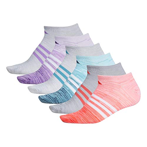 adidas Women's Superlite No Show Socks (6-Pair), Hazy Rose/Clear Onix Grey/Hazy Blue, Medium