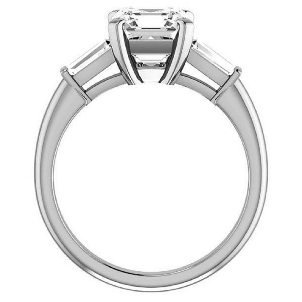 925 Silver, 10K/14K/18K Solid Gold Moissanite Engagement Ring, 3 CT Asscher Cut Handmade Solitaire Ring, Wedding Ring for Women/Her Anniversary Propose Gifts, VVS1 Colorless (925 Silver (White Gold Plated))