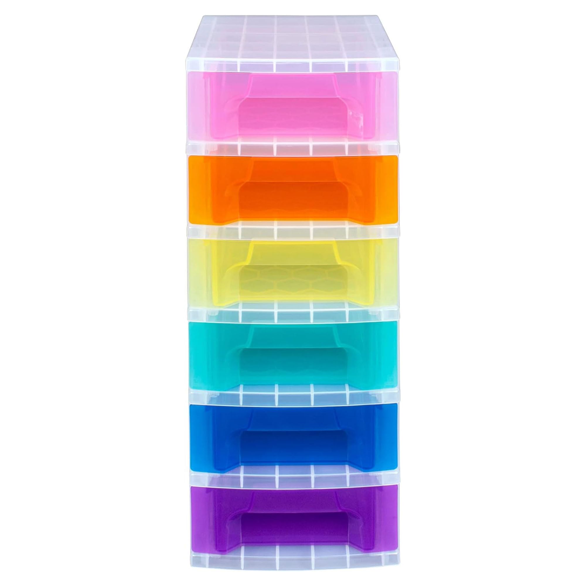 Really Useful Box 6-Drawer Cart Organizer, Plastic Storage Drawers, Home Storage Organizer with Removable Castor Wheels, Rainbow