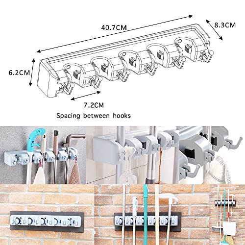Broom Holder Wall Mount and Garden Tool Organizer, Closet Storage, Kitchen Rack, Home Organization and Garage Organizer,5 Position with 6 Hooks Garage Storage Holds up to 11 Tools