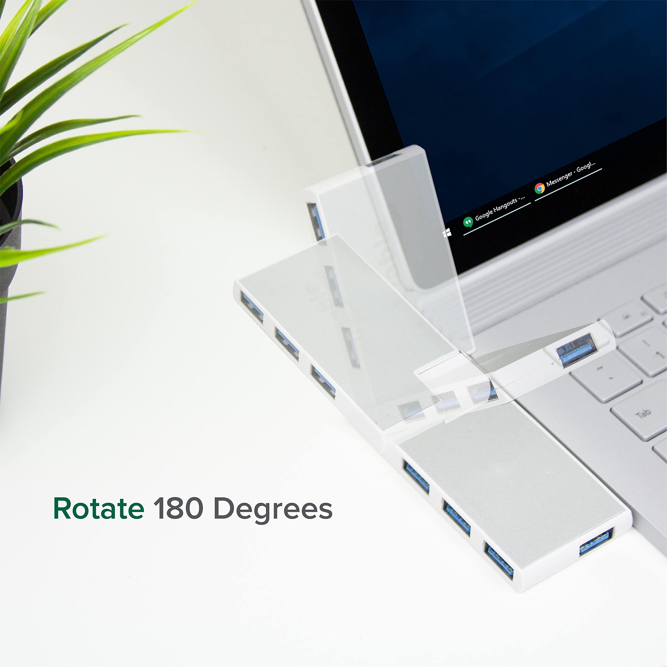 Plugable USB Hub, Rotating 4 Port USB 3.0 Hub, Driverless Powered USB Hub (Compatible with Windows, macOS & Linux, USB 2.0 Backwards Compatible)