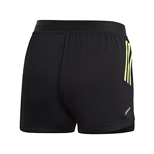 adidas Women's Design 2 Move 3-Stripes Knitted Shorts, Black/Signal Green,XL