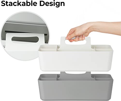 Carrotez Craft Storage Organizer, Craft Storage Containers, Caddy Tote Bin, Divided Plastic Organizer with Handle for Craft, Sewing, Art, Office Supplies, Multi Use, Stackable, Portable, White
