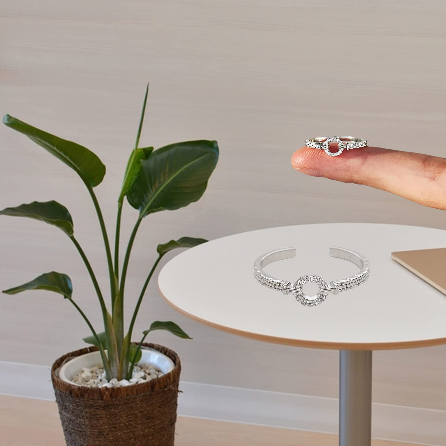 ALIVIM I Will Be with You Pavé Open Circle Ring,Adjustable Zircon Circle Symbol Ring,Mother&Daughter Forever Linked Pavé Open Circle Ring (1pc,6)