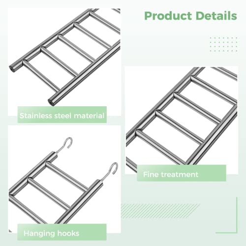 GEKMOR Parrot Ladder 9-Step Stainless Steel Rustproof Metal Nonskid Smooth Portable Bird Cage Ladder with Hooks Cockatiel Stand Ladder for Parrots Parakeets Cockatoos Lovebirds