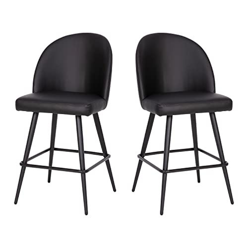 Flash Furniture Lyla Commercial Grade Modern Armless Counter Stools-Black LeatherSoft Upholstery-26" Barstool-Contoured Backrest-Steel Frame & Footrest-Set of 2