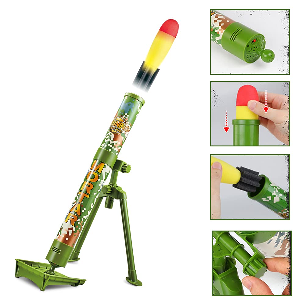 deAO Launcher Toy Shooting Game Toy Play Set with Music Function, Adjustable Elevation and Foam Rocket Missiles Included β Great Indoor and Outdoor Fun for Kids