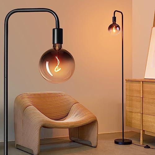ONEWISH G150 Globe LED Bulb - Gradient Black Clear Glass Decorative Design, E26 LED Filament Bulb, Warm Lighting for Livingroom Kitchen Island, Café, Ceiling Hanging Light Fixture φ150mm(6")
