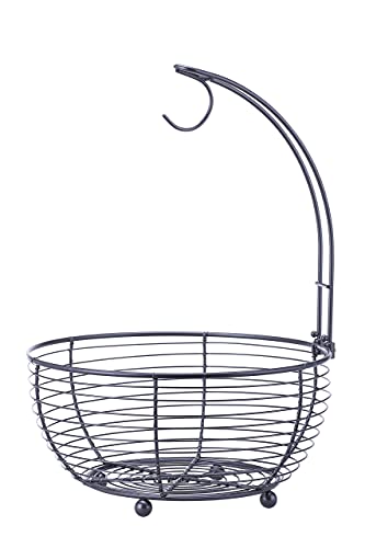 SunnyPoint Tabletop Wire Fruit Basket Bowl Stand with Banana Hanger