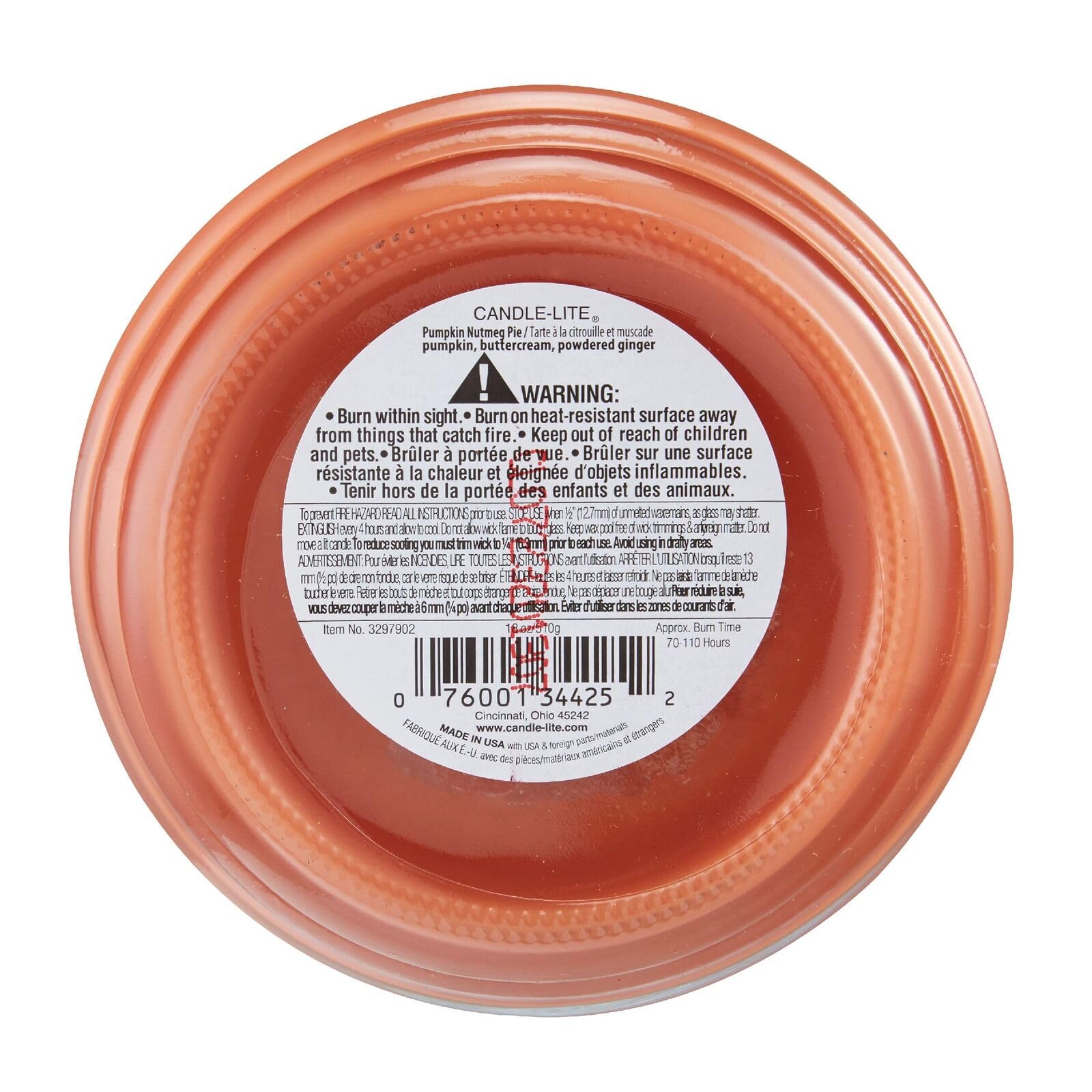 Candle-lite Scented Candles,Pumpkin Nutmeg Pie Fragrance, One 18 oz. Single-Wick Aromatherapy Candle with 110 Hours of Burn Time, Orangecolor