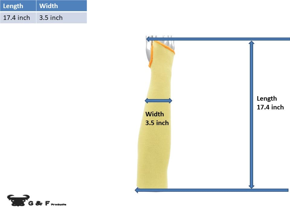 G & F 58123-6 100% Kevlar 18-Inch Cut Resistant Knit Sleeve with Thumb Hole, Yellow, Sold by 6-piece pack