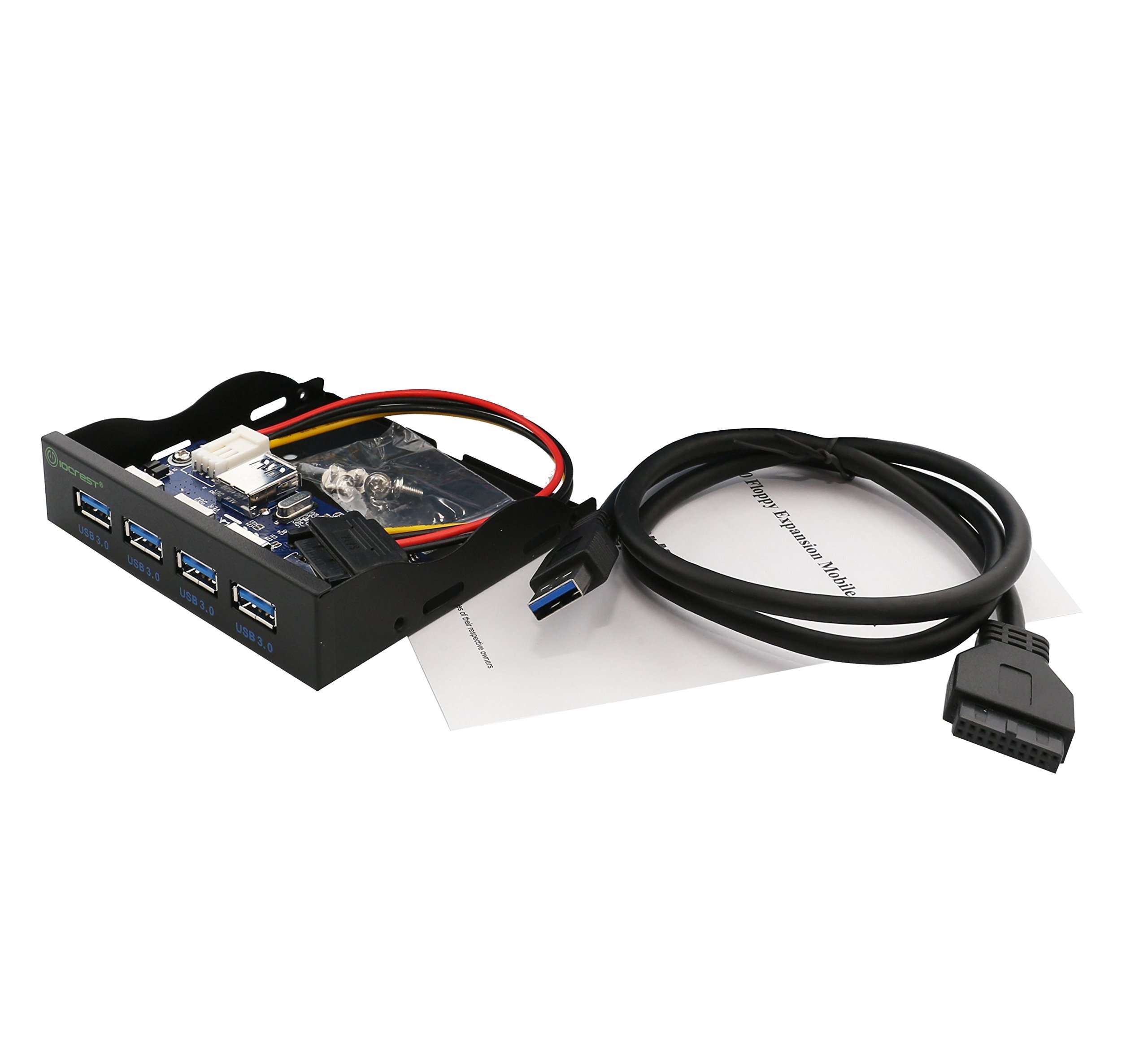 Syba Active 4 Port USB 3.0 Hub Panel for 3.5" Floppy Bay 19 Pin Header SATA Power SY-HUB20211