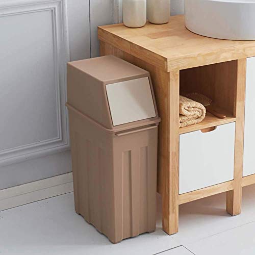 XFENG Plastic Waste Bin Large-Capacity Trash Can with Press Lid 30 Liters Garbage Bin On Wheels Rubbish Recycling for Kitchen, Living Room, Outdoor, Garden (Color : Coffee)