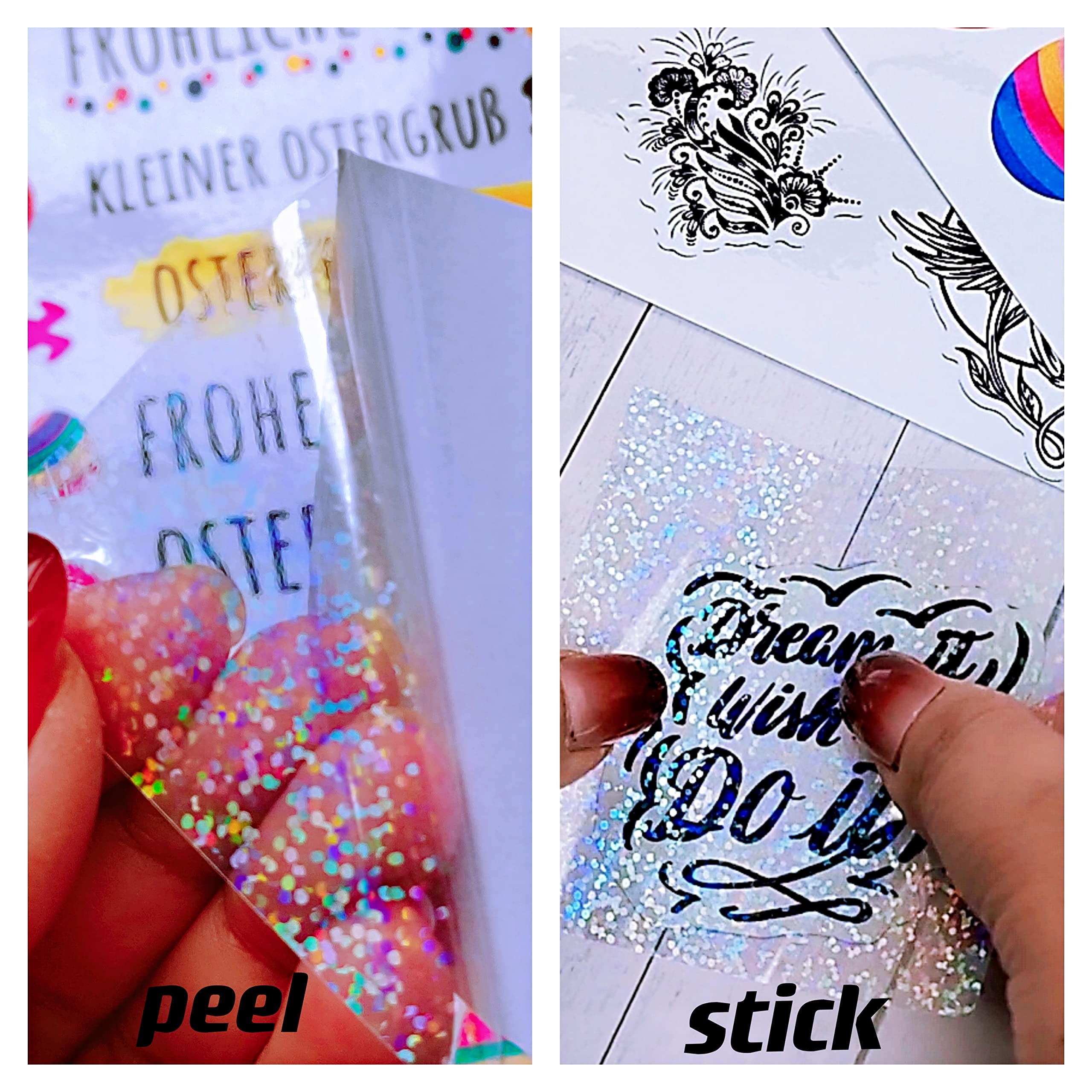 Bleidruck 25 Sheets Sand Stars Holographic Sticker Paper A4 Size Glitter Clear Holographic Overlay Laminating Film Self Adhesive Vinyl Sheets