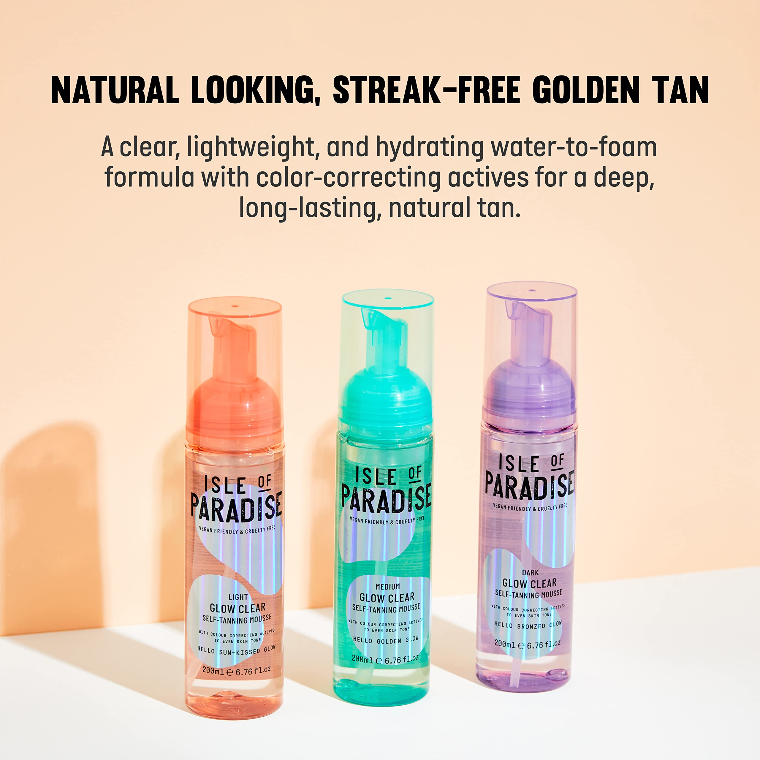 Isle of Paradise Glow Clear Self-Tanning Mousse, Medium (Golden Glow) - Red Cancelling and Color Correcting Tanning Foam, Vegan and Cruelty Free, 6.76 Fl Oz