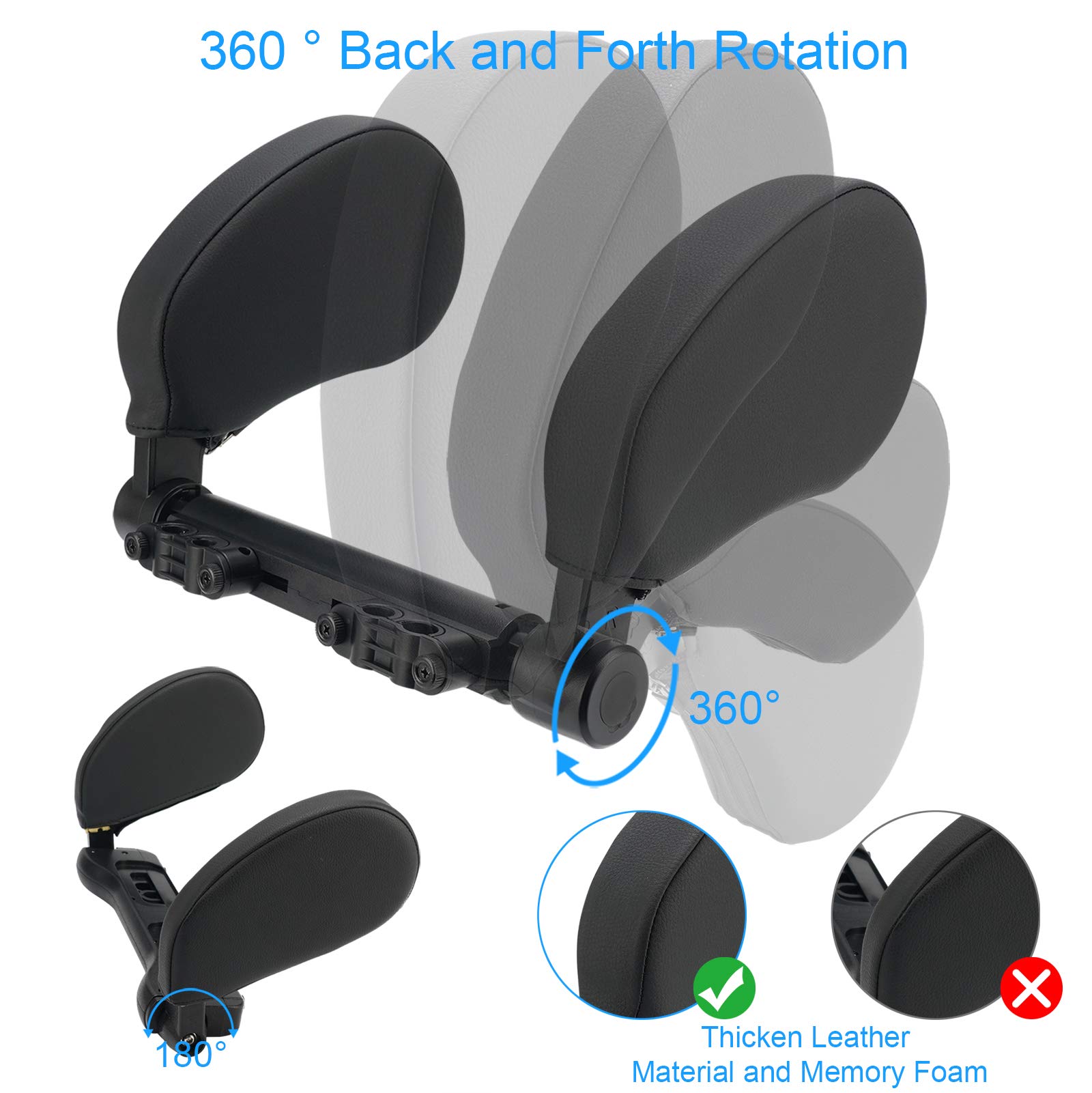 Anholi[2020 Version]Car Seat Headrest Pillow,Thick Cushion Thin Shell,Roal pal car Sleeping Head Support,Neck Rest Pillow for Kids&Passenger, 360 ° Back-Forth Rotation, Left-Right Width Adjustable