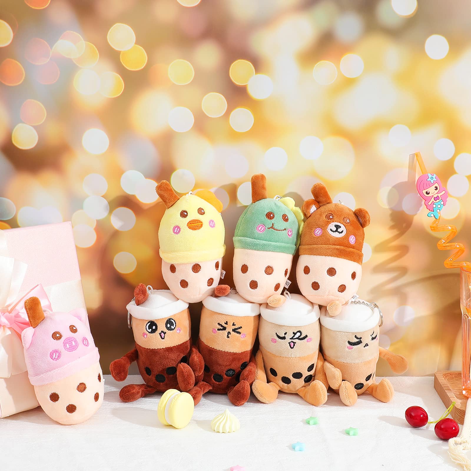Skylety 8 Pieces 5 Inch Tea Keychain Plush Bubble Tea Key Chain Plush Toy Teacup Milk Tea Plush Stuffed Pendant Bubble Tea Plush for Bubble Tea Lover Kids Teens Party Favors, 8 Styles