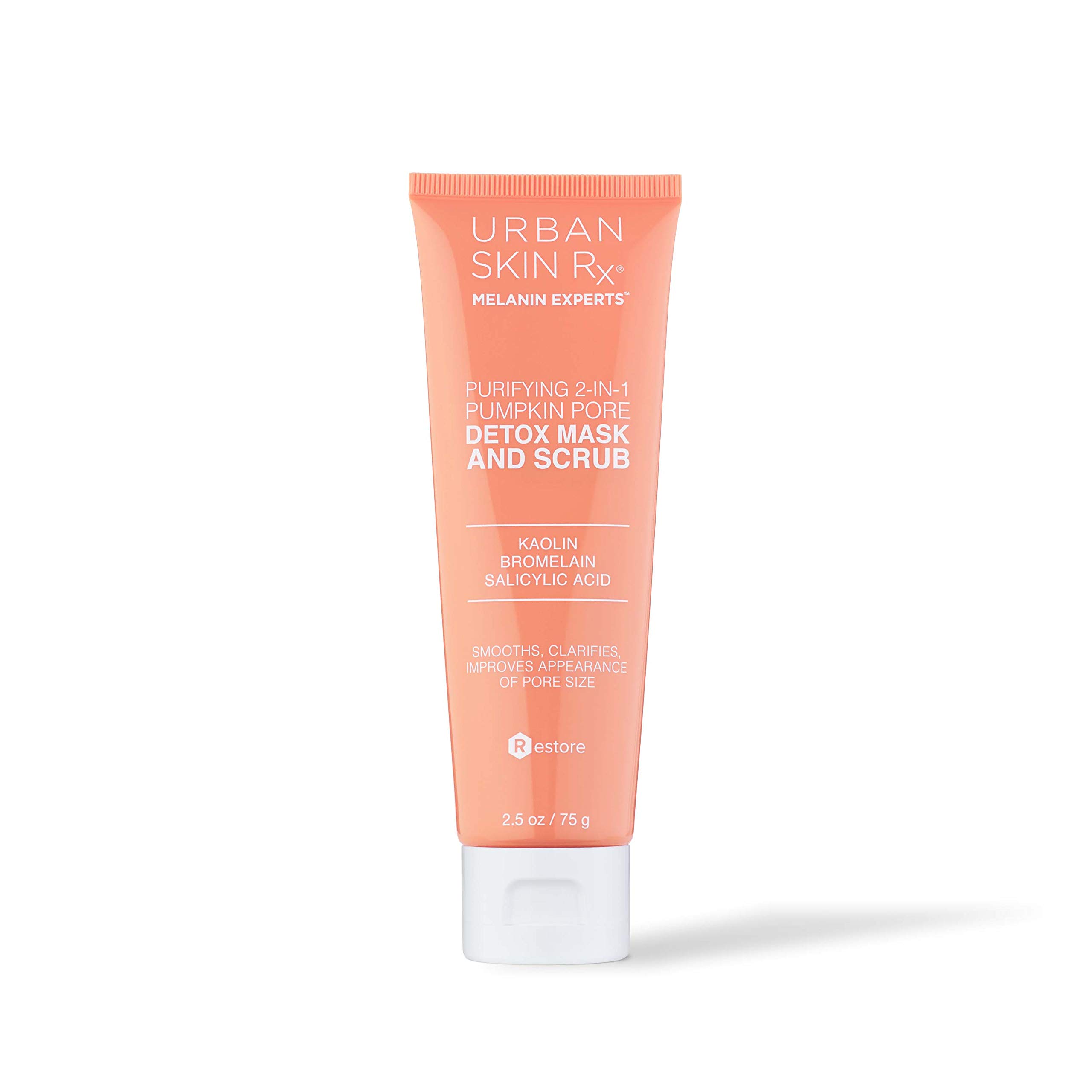 Urban Skin Rx® 2-in-1 Pumpkin Detox Mask | Pore Purifying Mask & Scrub, Self-Warming Formula Detoxifies & Exfoliates to Deep Clean & Rejuvenate Skin, Formulated with Kaolin and Jojoba Beads, 2.5 oz