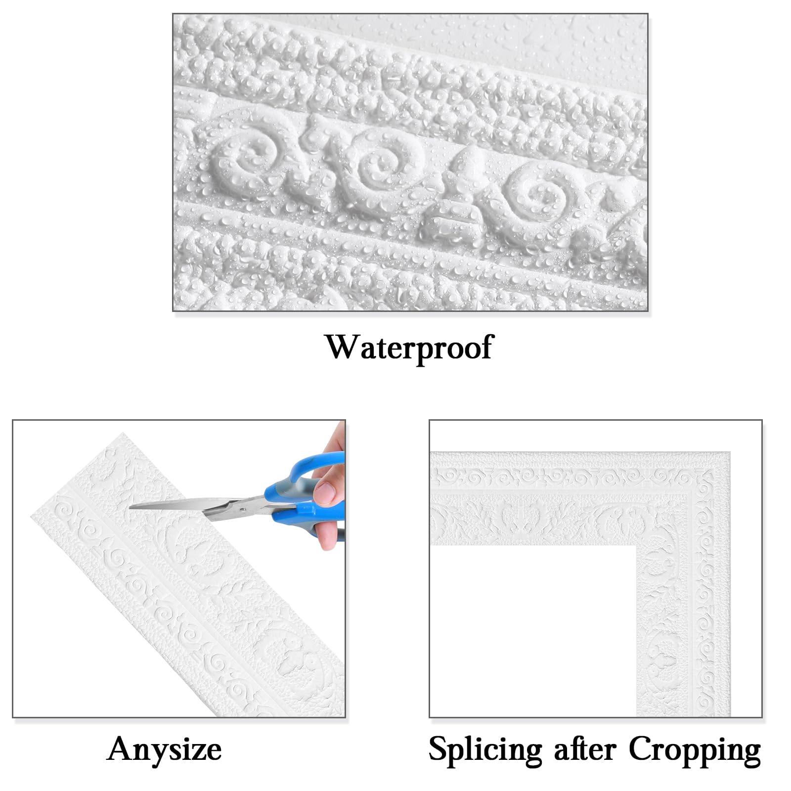 TaoBary 5 Roll 90 x 3 Inch Self Adhesive Flexible Foam Molding Trim Wallpaper Border 3D Sticky Decorative Wall Lines Peel and Stick Trim Wall Trim Baseboard Trim for Home Hotel DIY Decor