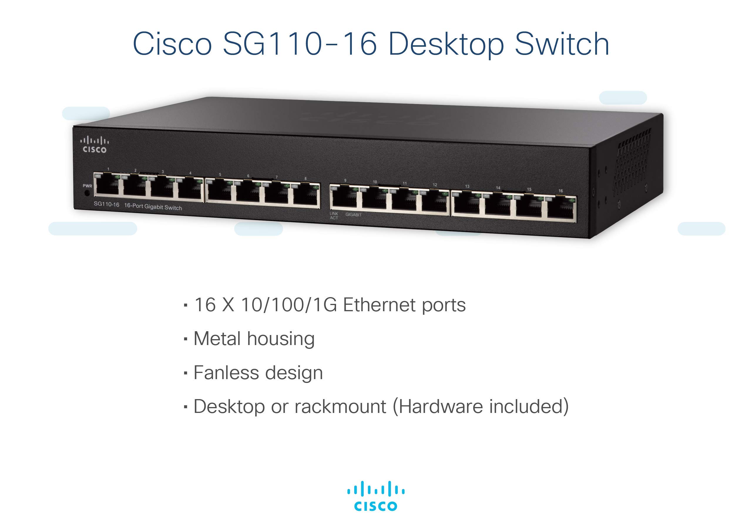 Cisco SG110-16 Unmanaged Switch | 16 Gigabit Ethernet (GbE) Ports | Limited Lifetime Protection (SG110-16-NA)