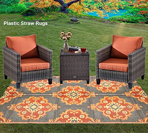 BalajeesUSA Premium Outdoor Plastic Patio Rugs – 6x9, Orange, Yellow, Grey, Durable and Affordable, Multipurpose, Woven Plastic Straw, All-Weather and Waterproof Rug, Reversible Camper Rug, Recycled
