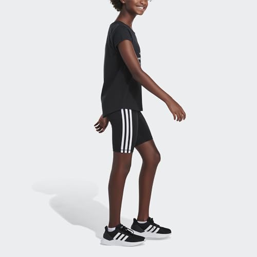 adidas Girls' Little Detached Waistband 3 Stripe Bike Short, Black, Small (Plus)