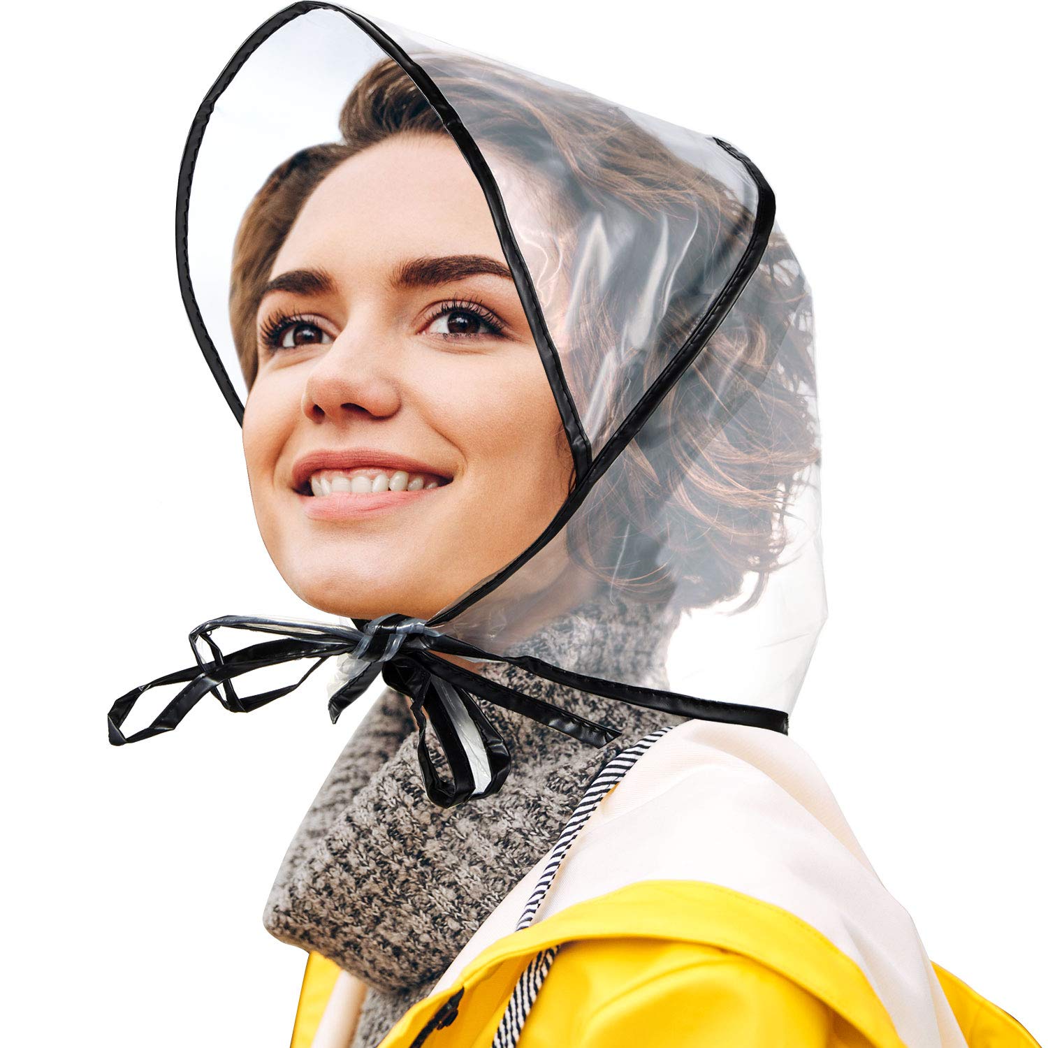 SATINIOR 6 Pcs Women's Rain Bonnet with Visor Clear Waterproof Rain Bonnet Plastic Rain Hat for Women (Extra Thick)(Black Edge)
