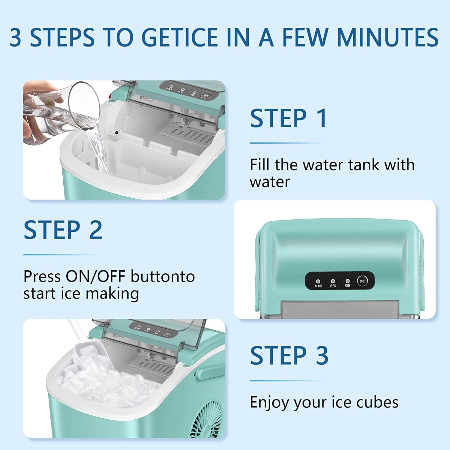 Antarctic Star Countertop Ice Maker Portable Ice Machine with Handle,Self-Cleaning Ice Makers, 26Lbs/24H, 9 Ice Cubes Ready in 6 Mins for Home Kitchen Party Bar Green