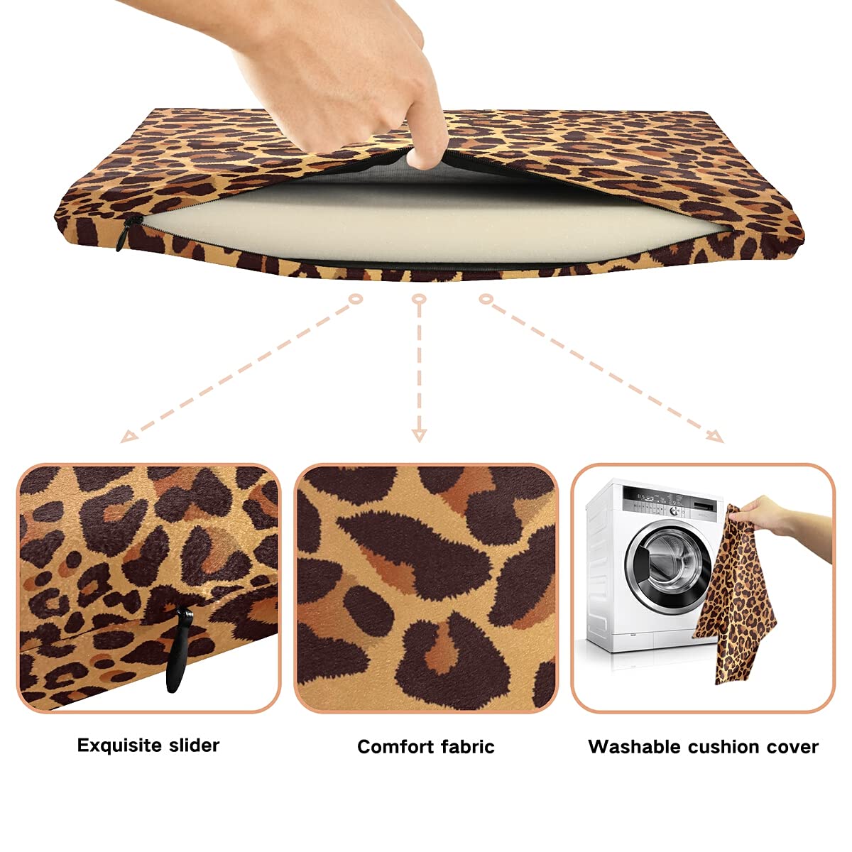 ALAZA Leopard Print Bright Color Chair Seat Cushion Memory Foam Pads for Home Kitchen Dining Office Chairs Car Seats 15.7" x 15.7" x 1.2"