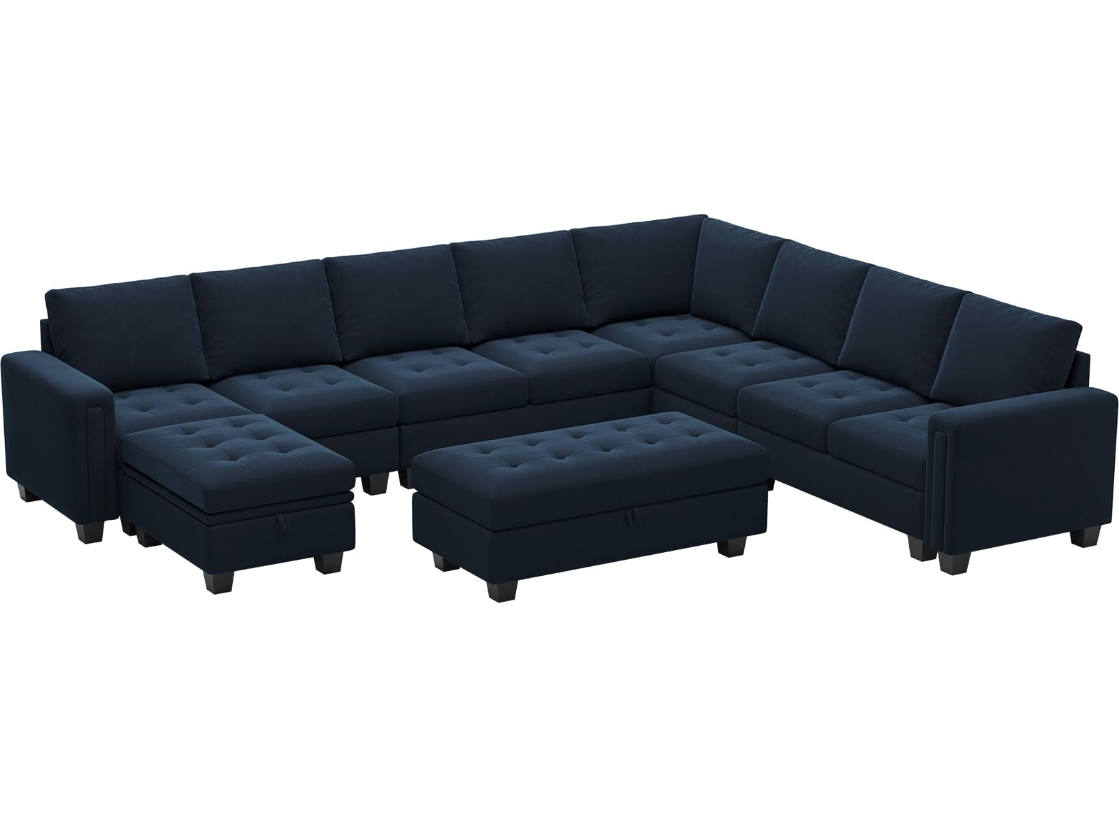 Belffin Velvet Modular Sectional Sofa Set L Shaped Sectional Sofa Couch with Reversible Chaise Oversized Convertible Corner Sectional Sofa Couch with Storage Ottoman Blue