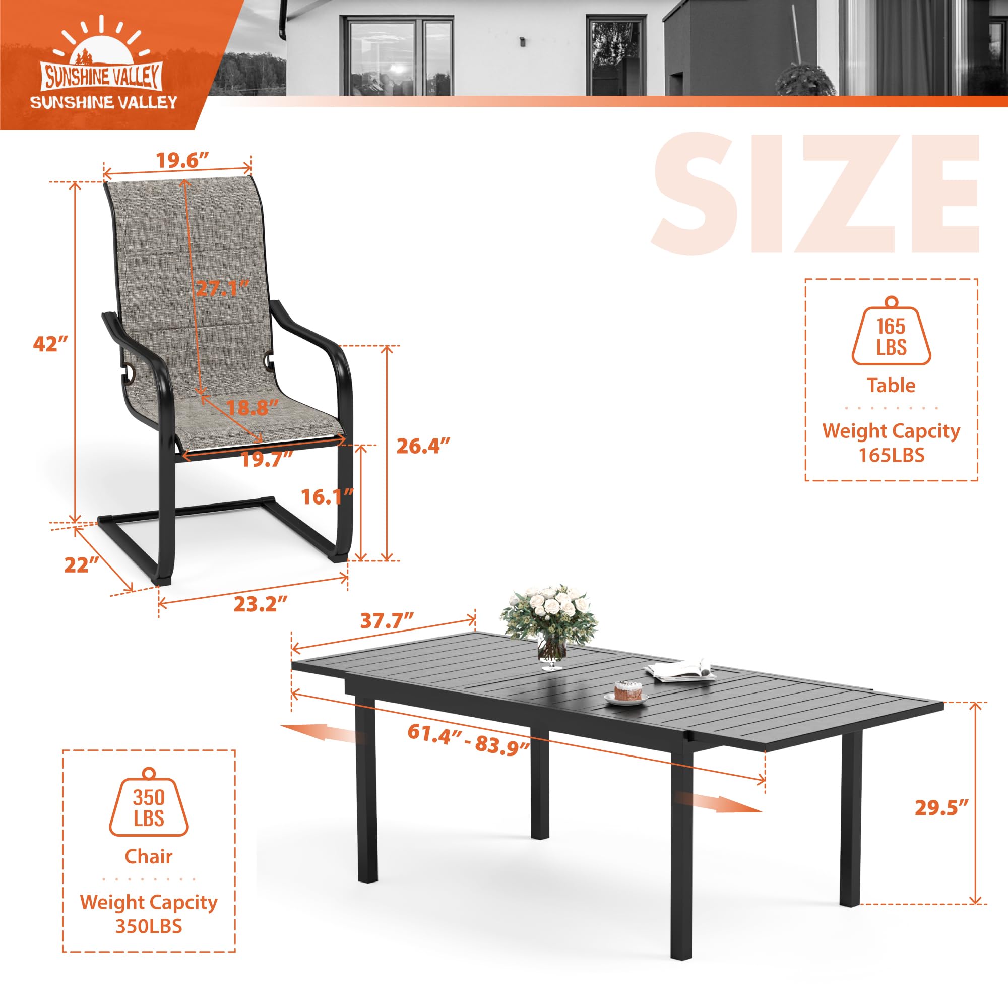 SUNSHINE VALLEY 9 Piece Patio Dining Sets for 8, Outdoor Table and Chairs Set with Extendable Rectangular Patio Dining Table & 8 C Spring Patio Dining Chairs, Outdoor Dining Set for Backyard Deck Lawn