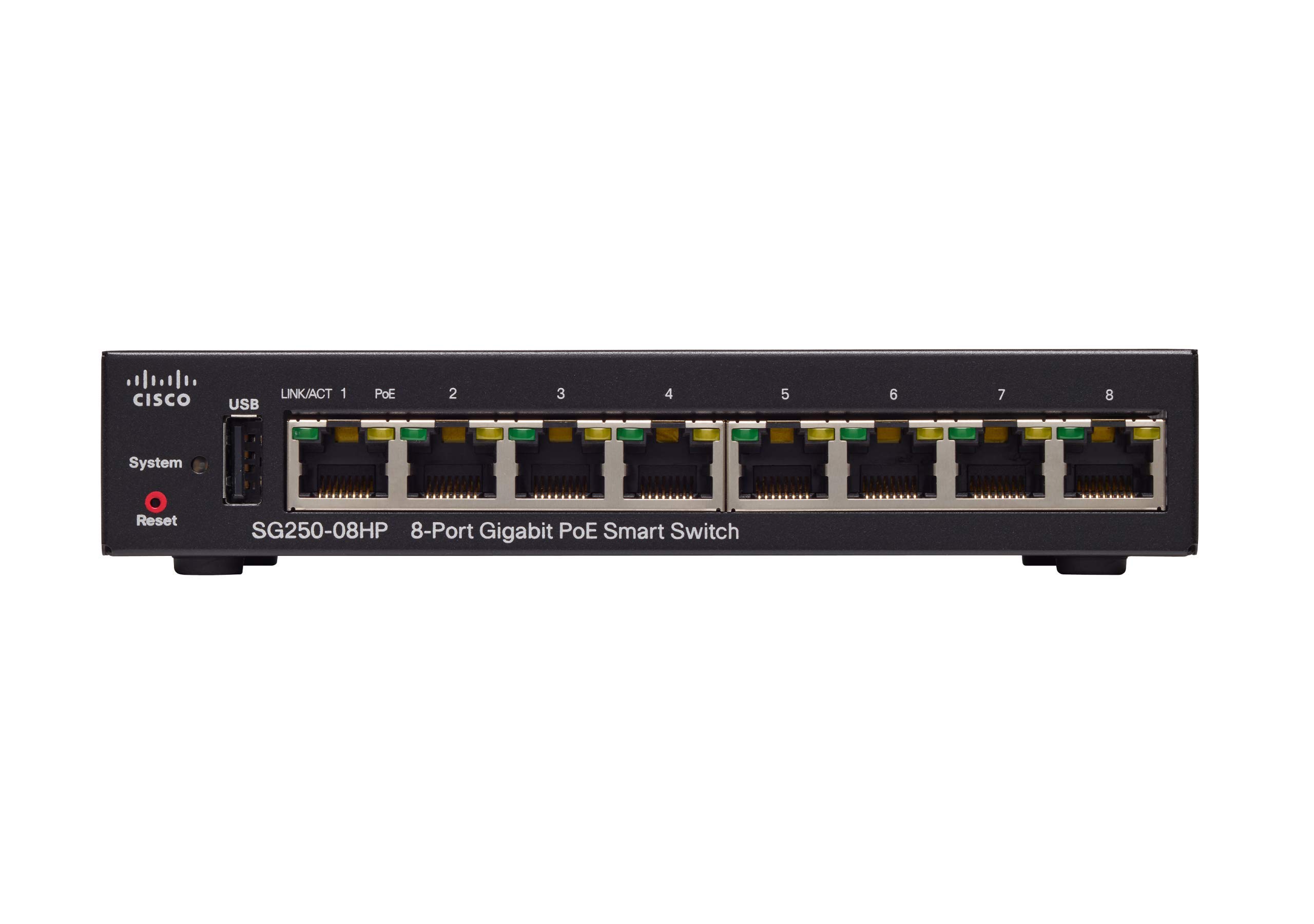 Cisco SG250-08HP Smart Switch | 8 Gigabit Ethernet (GbE) Ports | 45W PoE | Limited Lifetime Protection (SG250-08HP-K9-NA)