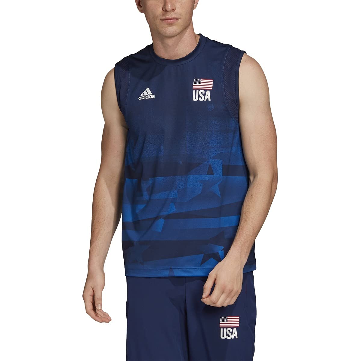 adidas Mens USA Volleyball Jersey Primeblue Team Navy Blue/Glory Blue XL