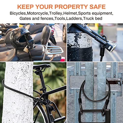 Bike Lock Cable 7 feet 1/2" Thick Heavy Duty Vinyl Coated Flexible Security Steel Cable with Sealed Loop Anti-Theft Safety Cables for U-Lock, Padlock, Disc Lock