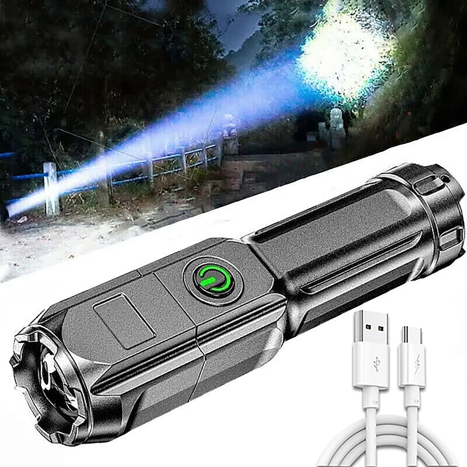 HYueaph USB Rechargeable Flashlight Telescopic Zoomable Spotlight T6 Lamp Beads Long-Range 1000m Portable Floodlight Mini Handheld Flashlight for Outdoor Emergencies Camping Fishing Power Outage Cars