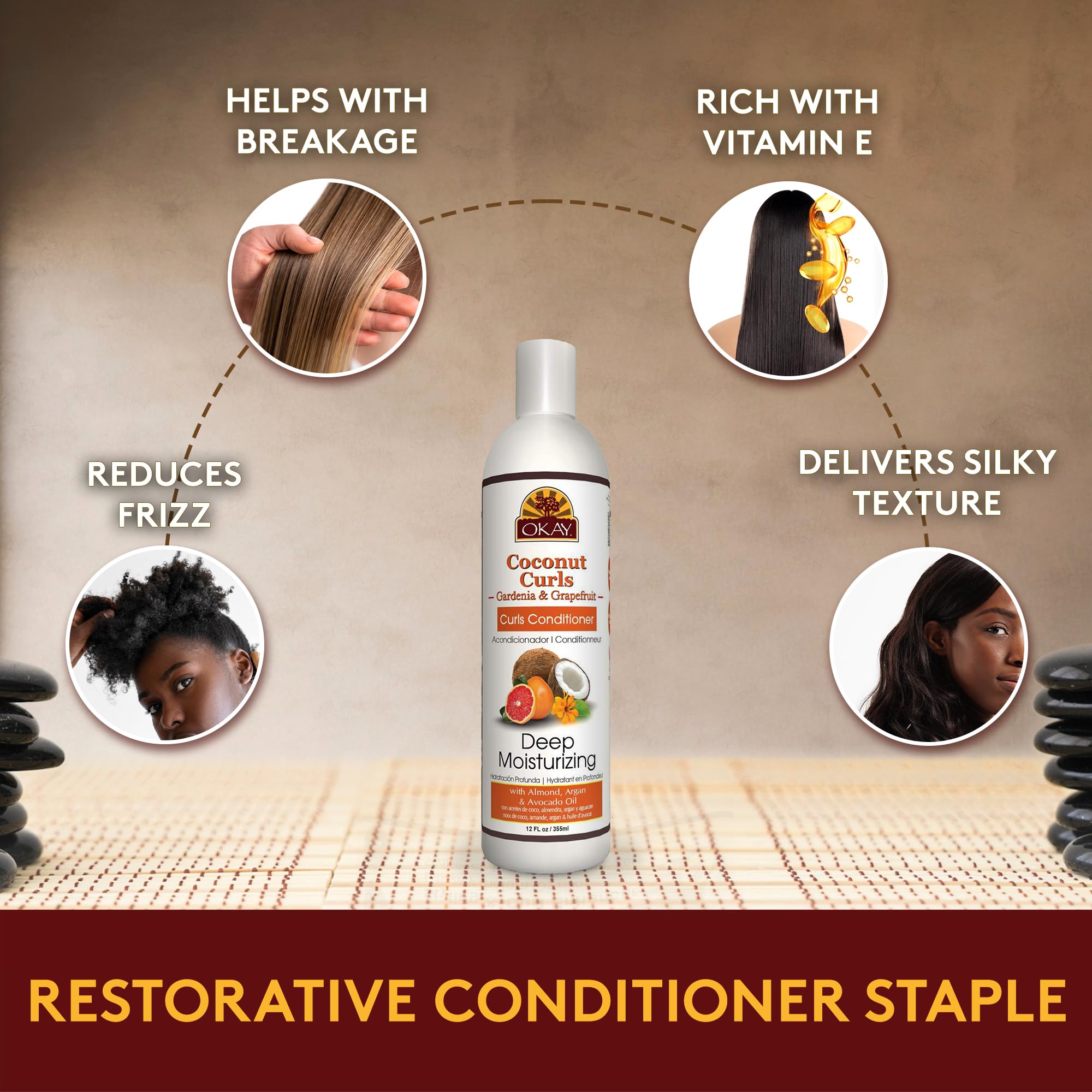 OKAY Coconut Curls Gardenia&Grapefruit Conditioner Helps Moisturize,Hydrate,and Define Curls Sulfate,Silicone,Paraben Free For All Hair Types and Textures Made in USA 12oz