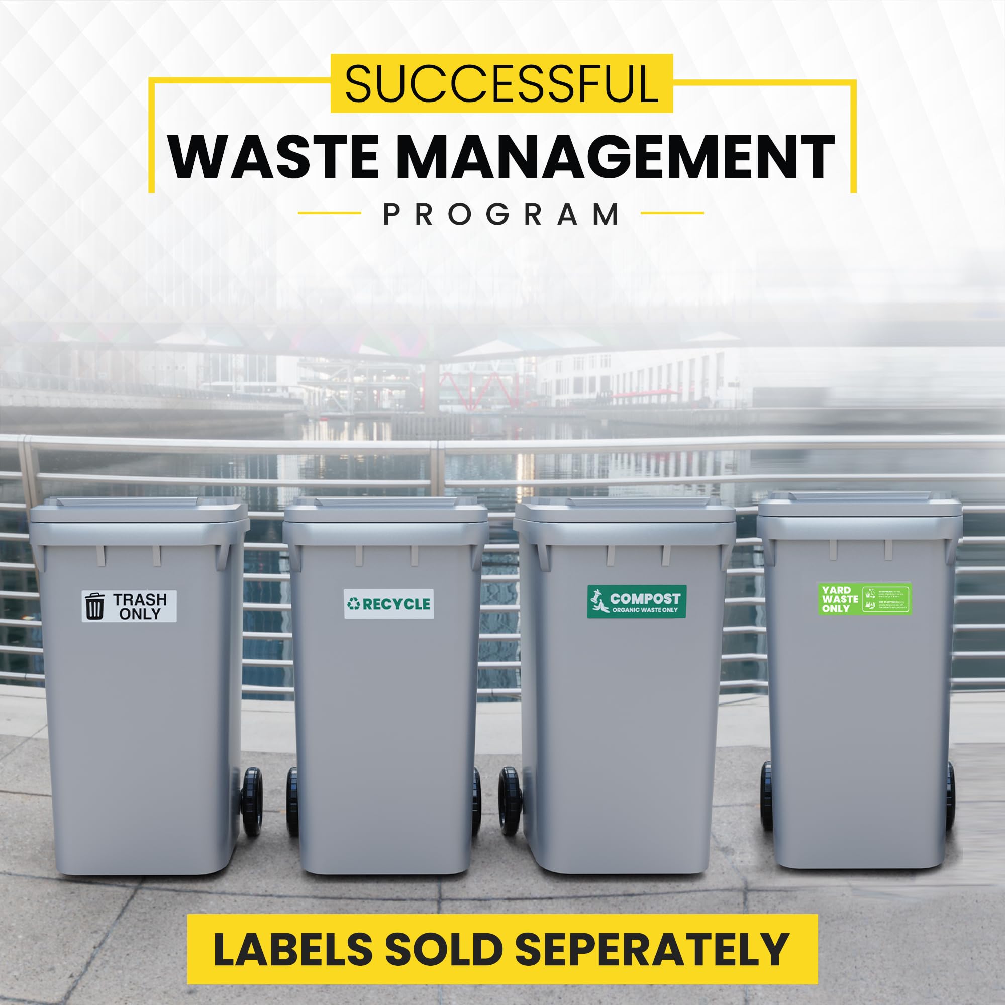 Trash Sticker for Outdoor Trash Can, Garbage Can - 3-5 Year Indoor/Outdoor Rated - Heavy Duty, Weather Proof, Ultra Durable - USA Made (6x2 inch), 4 Labels