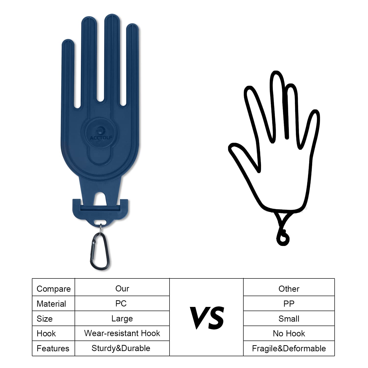 ACCTOLF Golf Glove Holder, 2PCS Golf Gloves Stretcher with Hook to Bag Gifts, Durable Sport Gloves Hanger Hanger Dryer Support Frame Tool Accessories