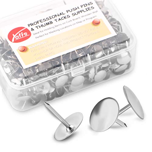Yalis Thumb Tacks 500-count, 3/8-inch Steel Roundness Push Pins Office Tacks for Corkboard (Silver)