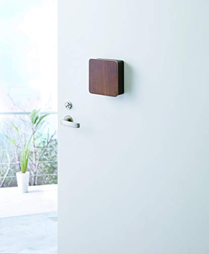 Yamazaki Home Square Magnetic Cabinet Accented Keychain Organizer | Steel + Wood | Key Storage, One Size, Walnut